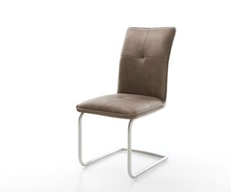 DELIFE Freischwinger Maddy-Flex Mikrofaser Taupe Vintage Freischwinger rund Edelstahl, Esszimmerst&uuml;hle