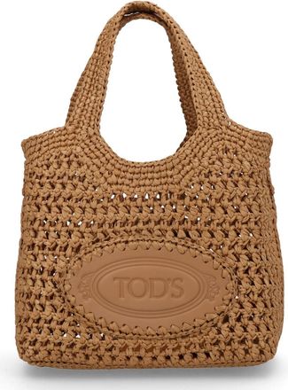 Tod's Womens Mini Shopping Bag Beige Viscose Shoulder