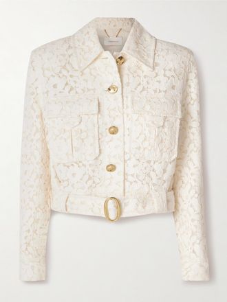 Zimmermann Illuminate Verk&uuml;rzte Jacke Aus Schnurgebundener Spitze Aus Einer Baumwollmischung Mit G&uuml;rtel - Creme