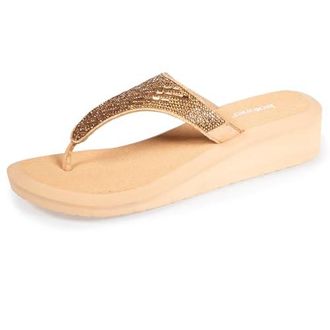 Isotoner Tongs femme &agrave; talon 4 cm, tiges larges et perl&eacute;es