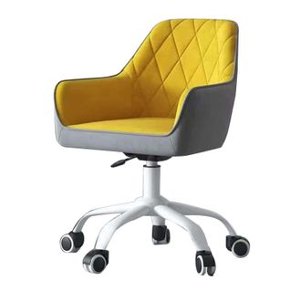 Generic Grauer Samt-Waschtischstuhl - H&ouml;henverstellbarer, Armloser Drehstuhl Mit S-f&ouml;rmiger R&uuml;ckenlehne for Schlafzimmer, B&uuml;ro Oder Arbeitszimmer(Yellow)