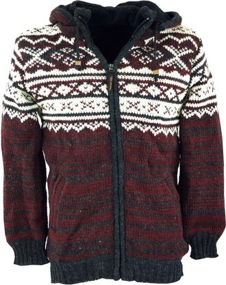 Guru Shop Unisex Strickjacke mit Norwegermuster, Wolljacke, Nepaljacke rot - Modell 20, Herren, Wolle, Size:XXL