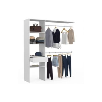 IDMarket Kit dressing MELINE 160 x 40 x 180 cm blanc avec étagères + tiroir + double penderie