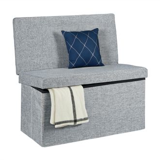 Relaxdays Faltbarer Sitzhocker mit Lehne L HBT 73 x 76 x 38 cm Sitzbank und stabiler Sitzcube als Fu&szlig;ablage Sitzw&uuml;rfel aus Leinen als Aufbewahrungsbox Truhenban