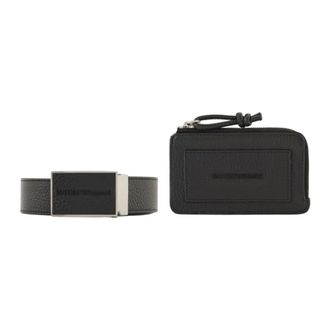 Emporio Armani Homme, Sacs, Noir, Taille: ONE Size Coffret cadeau avec ceinture en cuir foulonn&eacute; et porte-cartes