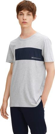 Tom Tailor Herren T-Shirt mit Blockstreifen 1033037, 15398 - Light Stone Grey Melange, XL