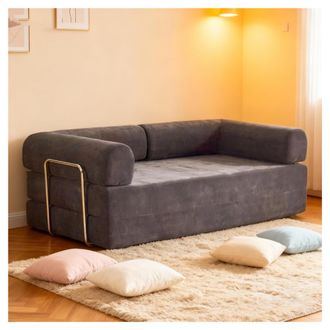 Generic Klappbares Schlafsofa, umwandelbares Loveseat-Sofa, Schlafsofa, mit 2 Kissen, 3-in-1-Sofa, 2-Sitzer, mit Armlehne, Bequeme Kompressionsliege mit Matra