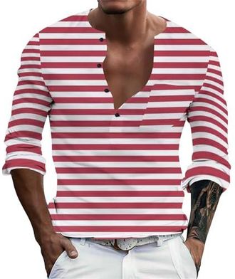 Generic Chemise ray&eacute;e pour homme 2026 - Style d&eacute;contract&eacute; - &Agrave; manches longues - Pour entra&icirc;nement int&eacute;rieur et ext&eacute;rieur, Rouge, XXL