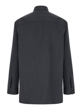 Gucci Mens Grey Wool Shirt With Pointed Collar
