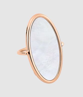 Ginette NY Bague Ellipse Nacre Blanche Or Rose