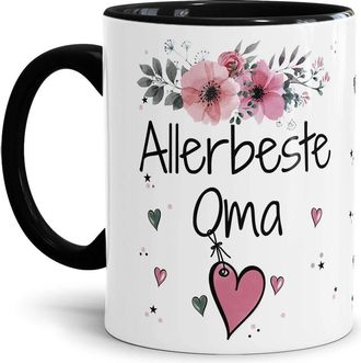 Tassendruck Tasse mit Spruch - Allerbeste Oma - Schöne Geschenkidee/zum Geburtstag für beste Freunde und Familie/Danke Tasse - Innen & Henkel Schwarz