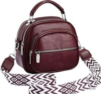 Generic Sac &agrave; bandouli&egrave;re classique en cuir avec large sangle r&eacute;glable, compartiments multifonctionnels pour femme, Rouge