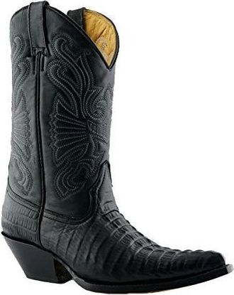 Grinders Bottes de Danse Western Noir Cuir Cowboy Carolina Croc pour Homme 43