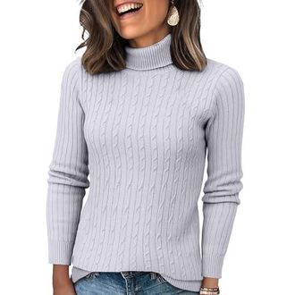 Generic Pull Femme Hiver Chaud col Montant Mode Ample Sweatshirts Couleur Unie Pull Femme Chic et El&eacute;gant D&eacute;contract&eacute; Manche Longue Jumper Tops Gris