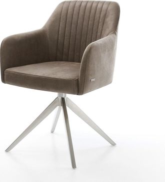 DELIFE Drehstuhl Greg-Flex Mikrofaser Taupe Vintage Kreuzgestell breit Edelstahl 360&deg; drehbar Wippfunktion Taschenfederkern, Esszimmerst&uuml;hle