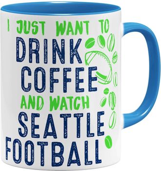 OM3 Seattle-Coffee - Tasse - Keramik Becher - American Football Mug - 11oz 325ml - Beidseitig Bedruckt - Hellblau