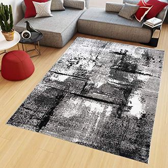 Tapiso Maya Tapis Poil Court Moderne Blanc Gris Noir Mouchet&eacute; Motif Abstrait Tapis Salon Chambre Salle &agrave; Manger Adulte Bureau Oeko-TEX R&eacute;sistant 200 x 250 cm