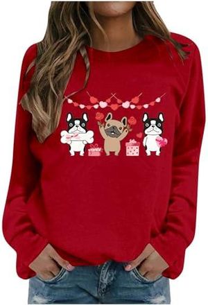 Generic Pull pour femme - Confortable - Avec imprim&eacute; coeur - Pour la Saint-Valentin - Col rond - Manches longues - Couleur unie - D&eacute;contract&eacute; - Sans capuche -