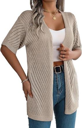 Generic Cardigans légers pour Femmes, Cardigan tricoté à Manches Courtes, ajouré, Printemps-été, Chemise de Protection Solaire pour Les Vacances