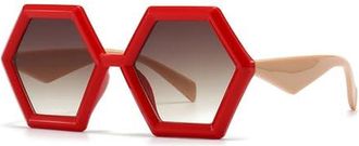 Generic Lunettes de soleil polygones rétro pour femmes dégradé orange thé nuances UV400 hommes double couleur lunettes de soleil, 3, Taille unique