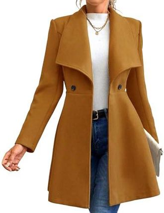 Generic Manteau &agrave; double boutonnage pour femme - Robe dhiver &eacute;l&eacute;gante - Style caban long, camel, XL