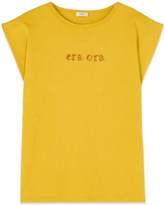 Oltre Femme, Tops, Jaune, Taille: 40 FR T-shirt avec lettrage brod&eacute;