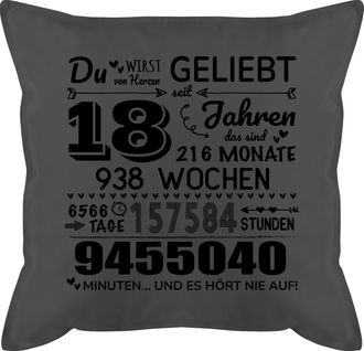 Shirtracer Kissen 50x50 - Endlich 18 - Du wirst von Herzen geliebt | 18. Geburtstag | Besondere Geburtstagsgeschenke für die Volljährigkeit | 18ter Geschenke für