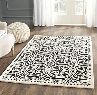 Safavieh Traditionell Teppich für Wohnzimmer, Esszimmer, Schlafzimmer - Cambridge Collection, Kurzer Flor, Schwarz und Elfenbein, 152 X 244 cm