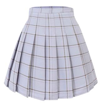 Hoerev Frauen M&auml;dchen Kurze hohe Taille gefaltete Skater Tennis Schule Rock,Silber Streifen,EU 40/ XL