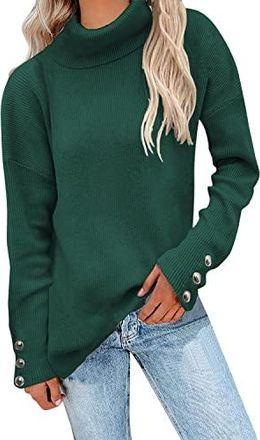 Generic Pull léger à manches longues pour femme - Pull ample à manches longues - Pull décontracté à col rond - Pull vieilli - Petits pulls pour femmes, Vert, 