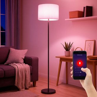 Globo Lighting Smart Stehleuchte Textil natur Standlampe App dimmbar Wohnzimmerleuchte stehend, Metall, rgb led 5W 470Lm warm-kaltweiß, h 152 cm