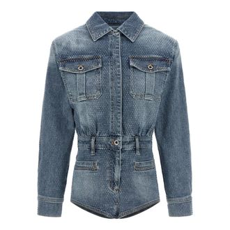 Self Portrait Femme, Combinaisons et Ensembles, Bleu, Taille: 38 FR Combinaison-short en denim avec strass