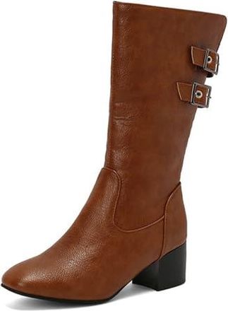 Generic Bottes d&eacute;quitation mi-mollet &agrave; bout carr&eacute; et fermeture &eacute;clair lat&eacute;rale pour femme, marron, 40.5 EU