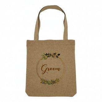 Fabulous Sac Shopping Tote Bag Aspect Lin - Groom Wedding Engaged Flower Circle - Sac de Courses Toile Epaisse 360g Beige Naturel Cabas Port&eacute; Epaule Solide Imp