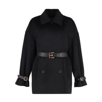 Max Mara G&uuml;rtel-Wollmantel mit doppelter Knopfleiste - - Coats - Damen - Schwarzk - L