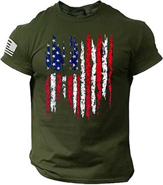 Generic T-shirt d&eacute;t&eacute; pour homme - Logo du drapeau am&eacute;ricain - T-shirt d&eacute;contract&eacute; &agrave; manches courtes imprim&eacute; - Grandes tailles, Vert, 6XL