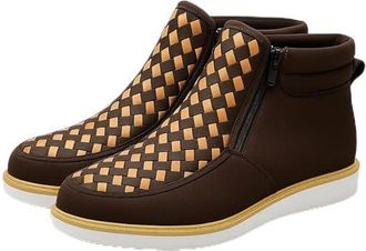 Generic Bottes de cowboy occidentales fabriquées à la main pour homme, bout carré, chaussures de travail orthopédiques en cuir tissées à la main avec fermetur