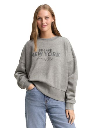Tom Tailor Damen 1049051 Sweatshirt mit Glitzer-Effekt, 39298-Grey Melange with Glitter, XL