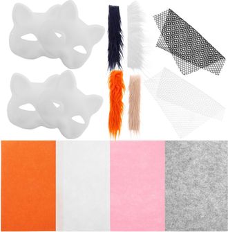 BESPORTBLE Selbstgemacht Katzenmasken Satz 1 Satz Unbemalte Wei&szlig;e Tiermasken mit Pl&uuml;sch Handbemalbar Vielseitig f&uuml;r Cosplay Karneval und Halloween