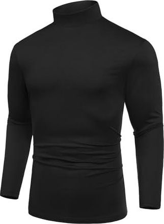 Coofandy T-shirt &agrave; manches longues pour homme - Col montant - Tricot - Demi-col - Couleur unie - Col rond - Pull basique &agrave; col roul&eacute;, Noir, S