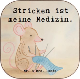 Mr. & Mrs. Panda Tischuntersetzer Maus Stricken Design - Geschenk, Coaster, Untersetzer f&uuml;r Gl&auml;ser, DIY, gl&auml;seruntersetzer, Tassen, Glas