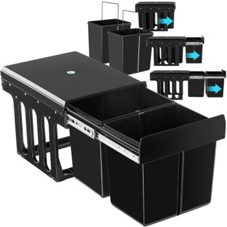 TecTake Tectake - Poubelle de tri ashlyn 30 l avec 2 compartiments - noir