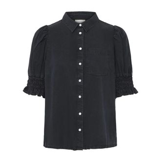 Ichi Ichi - Chemisier Noir Lav&eacute; avec Manches Bouffantes - Femme - Blouses et Chemises - Noir - Taille: 36 FR