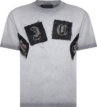 John Richmond Femme, Tops, Gris, Taille: 36 FR T-shirt contemporain avec applications d&eacute;coratives iconiques