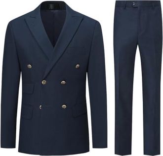AlltheMen Costume Homme 2 pièces à Double Boutonnage Veste Formel Colour Uni Casual pour Mariage Bleu Marine XXL