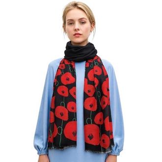GFM &Eacute;charpe pour femme avec imprim&eacute; fleurs de coquelicot noir et rouge pour le jour du Souvenir (SA-PPYSCF-94-KL),..Ppyscf-94-noir, L