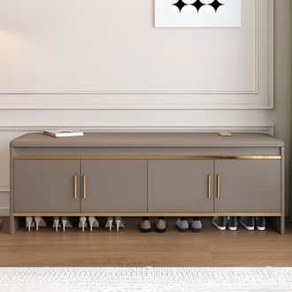 Generic Schuhbank Mit Klappdeckel Und Türen - Aufbewahrungsbank Aus Kunstleder for Den Eingangsbereich, Versteckter Organizer for Das Foyer(Khaki,47 L x 13 W 