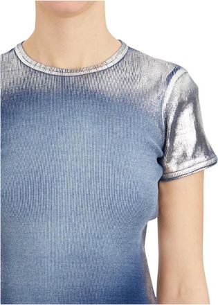 Diesel Femme, Tops, Bleu, Taille: 36 FR Ribbed Ombre Knit Short Sleeve Top