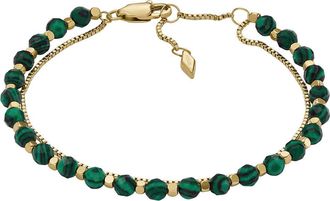 Fossil Damenarmband aus Edelstahl oder Messing mit Karabiner- oder Schieberverschluss, Dunkelgrün