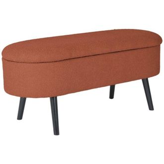 Sweeek Banc coffre, bout de lit avec rev&ecirc;tement bouclette textur&eacute;e, rouille, pieds en bois noir, l 112 x 44 x 50cm